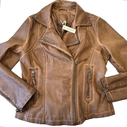 Max Studio Faux Leather Classic Moto Jacket in Luggage, Medium | eBay