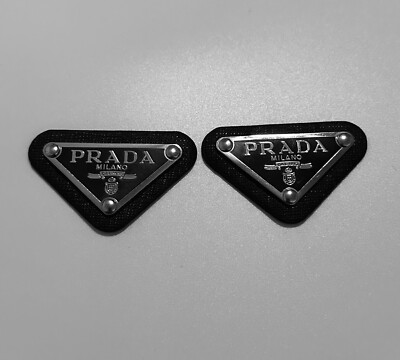 Prada Logo Triangle Black x 2 Badge Pendant clothing emblem | eBay