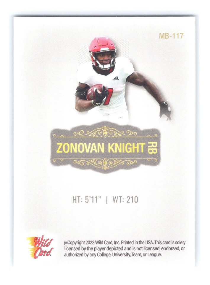 2022 Wild Card Matte Football #MB-117 Zonovan Knight Silver NC State ...