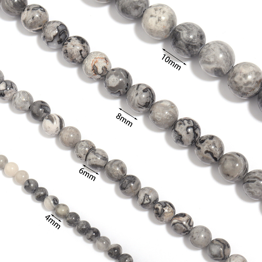 Natural Stone Gray Map Jasper Round Spacer Bead for Jewelry Making 4 6 ...