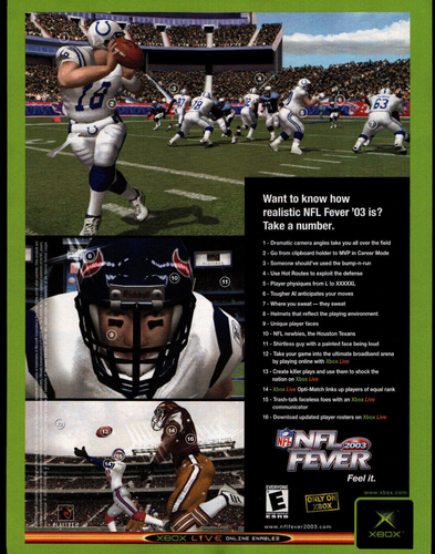 NFL Fever 2003 Football - Xbox Game Print Ad / Poster Promo Art 2002 | eBay