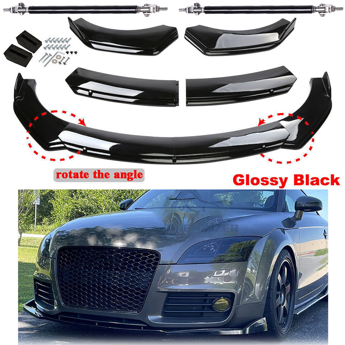 For Audi TT RS Front Bumper Lip Body Kit Spoiler+Splitter Gloss Black ...