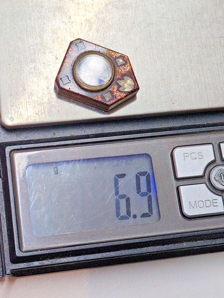 ANTIQUE VICTORIAN GOLDSTONE WATCH FOB MINIATURE COMPASS PENDANT CHARM ...