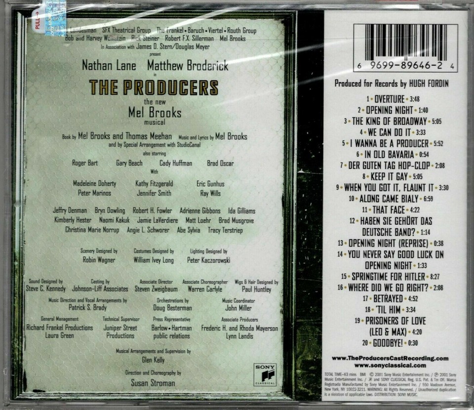 THE PRODUCERS" ORIGINAL BROADWAY CAST Musical CD ♫ | eBay