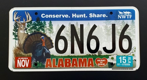 2015 AL Alabama CONSERVE WILDLIFE DEER Turkey Bird Trees License Plate ...