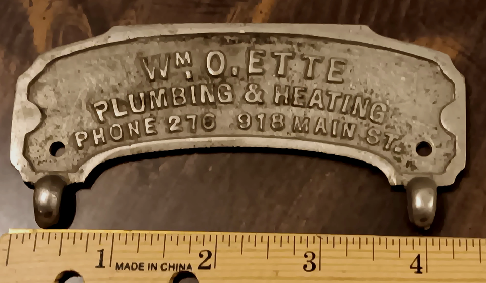 Antique WM O ETTE PLUMBING HEATING Nameplate Wolverine Brass Works ...