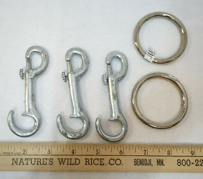 Spring Clips w/ Open End 4" Set 3 & O Ring Hooks 2.5" Set 2 Metal | eBay
