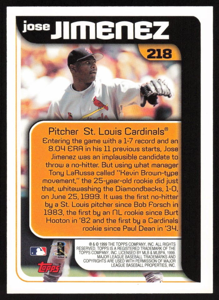 2000 Topps #218 Jose Jimenez HL, UER St. Louis Cardinals Card | eBay