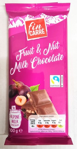 PACK of 18 x 100g Fin Carré Fruit & Nut Milk Chocolate, FAST DELIVERY ...