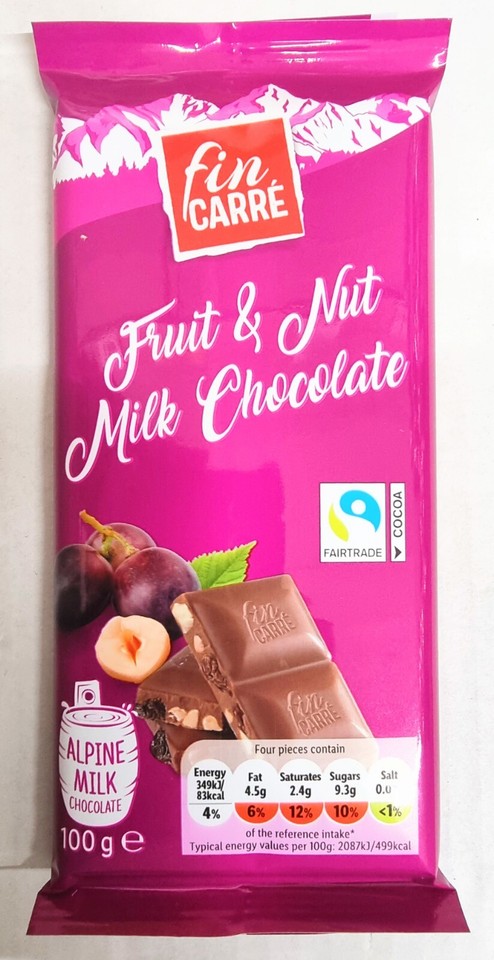 PACK of 18 x 100g Fin Carré Fruit & Nut Milk Chocolate, FAST DELIVERY ...
