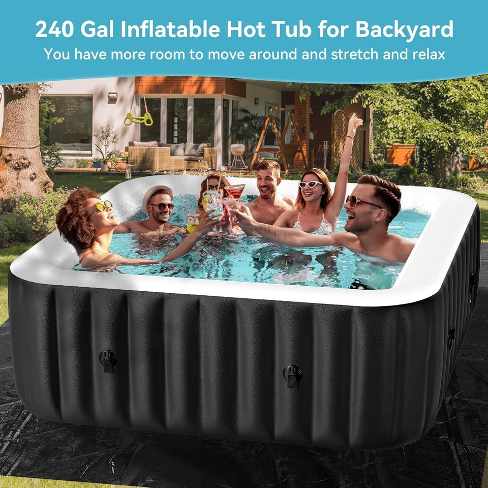 SLSY Square 6 Person Inflatable Hot Tub Spa with 130AirJets and ...