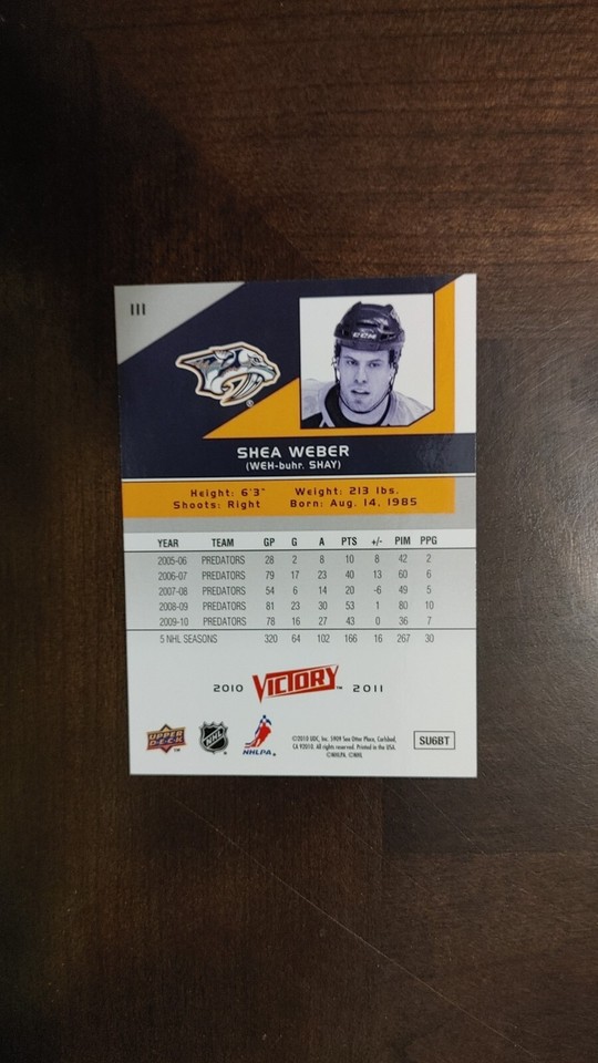 2010-11 Upper Deck Victory Shea Weber | eBay