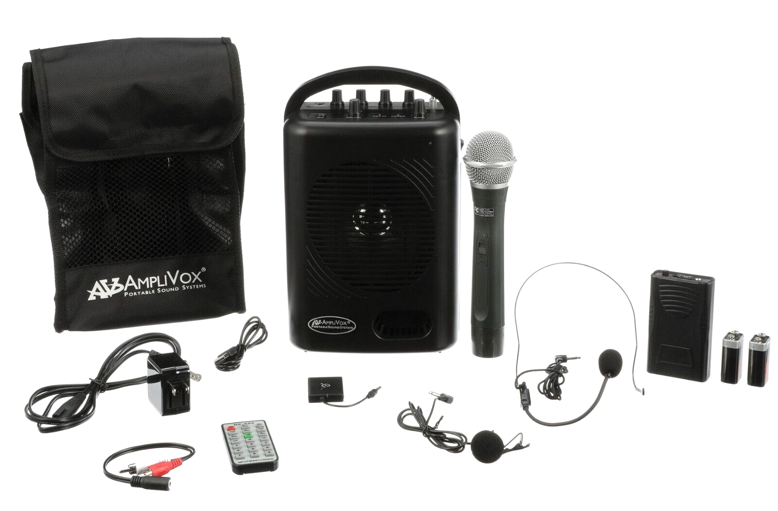 AmpliVox SW245B Compact Dual Wireless Microphone Bluetooth Audio PA ...