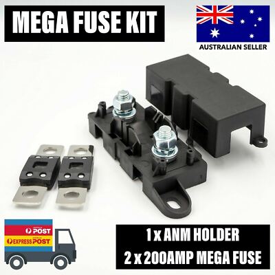 Mega Fuse Kit 1x ANM Holders 2x 200 AMP Fuses Dual Battery Sound System ...
