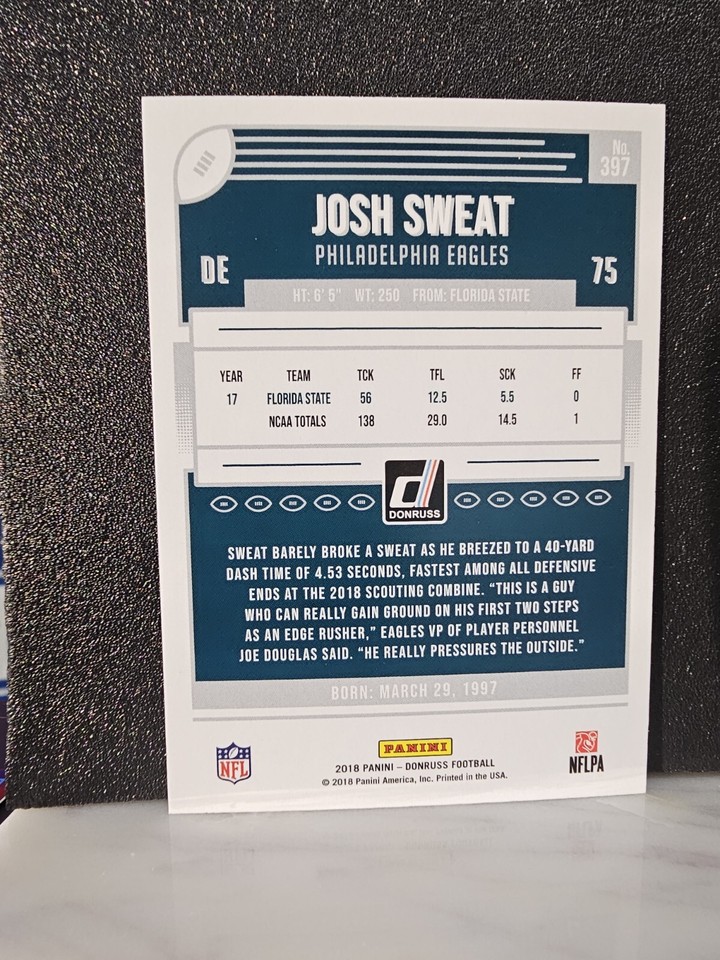 2018 Donruss #397 Josh Sweat Rookie Card Philadelphia Eagles | eBay