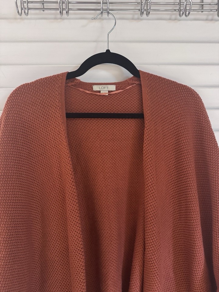 LOFT Waffle Stitch Wrap Cape Copper Rust Brick Kimono M/L | eBay