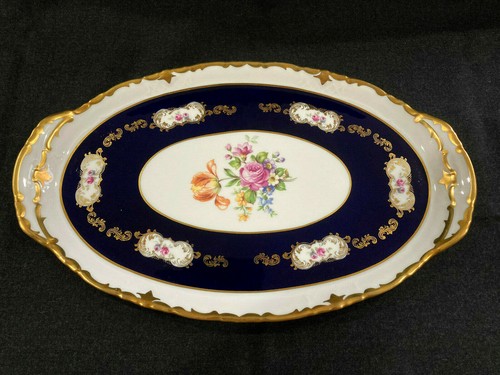 Reichenbach Echt Kobalt Porcelain 24k Gold Decorated 15" Serving ...