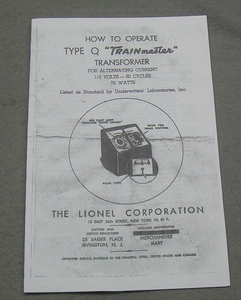 LIONEL TYPE #Q 75-WATT TRANSFORMER-W/CIRCUIT BRK-NEW CORD-CLEANED ...