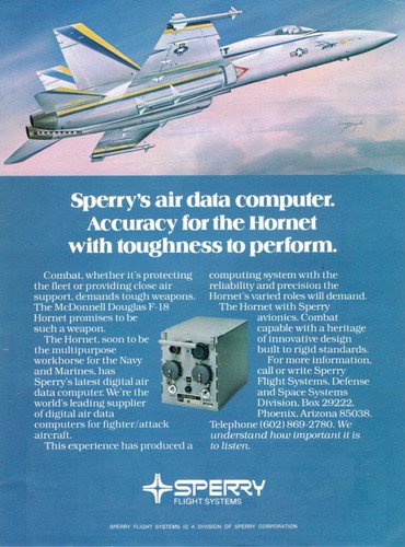 1978 vintage aviation Ad SPERRY Avionics aboard new McDonnell F-18 ...