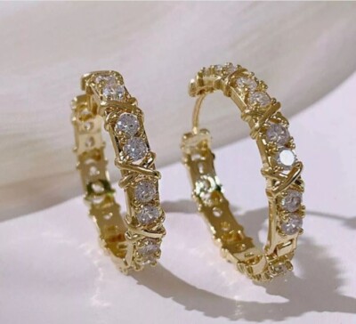 2.50Ct Round Cut Lab Created Diamond Huggie Hoop Earrings 14K Yellow ...