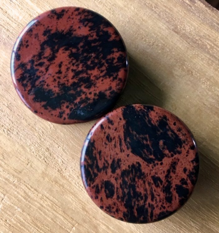 PAIR Mahogany Obsidian Organic Stone Plugs Gauges - up to 38mm ...