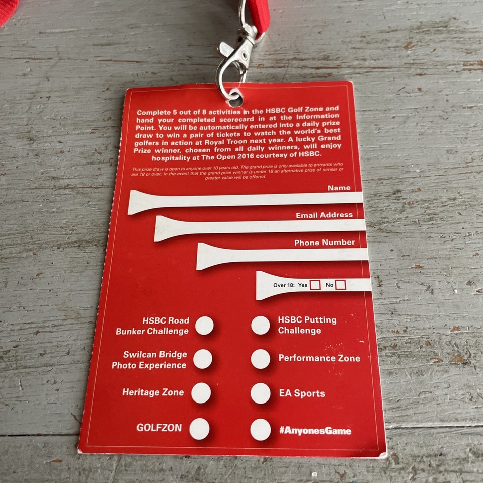 2016 OPEN GOLF CHAMPIONSHIP @ ROYAL TROON GOLF ZONE PASS & LANYARD ...