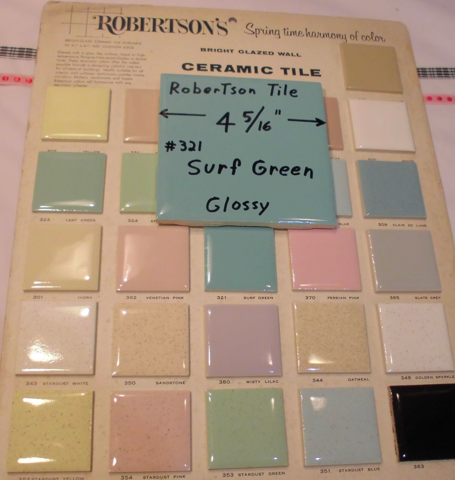 1 pc. Vintage Ceramic Tile *Blue-Greenest* 4-3/8" by Robertson Tile Co ...