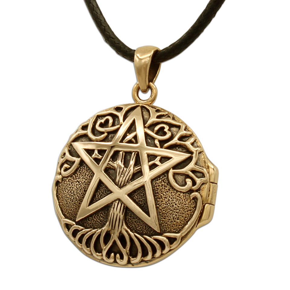 Bronze Tree Pentacle Locket Wiccan Pentagram Pendant Aromatherapy Dryad ...