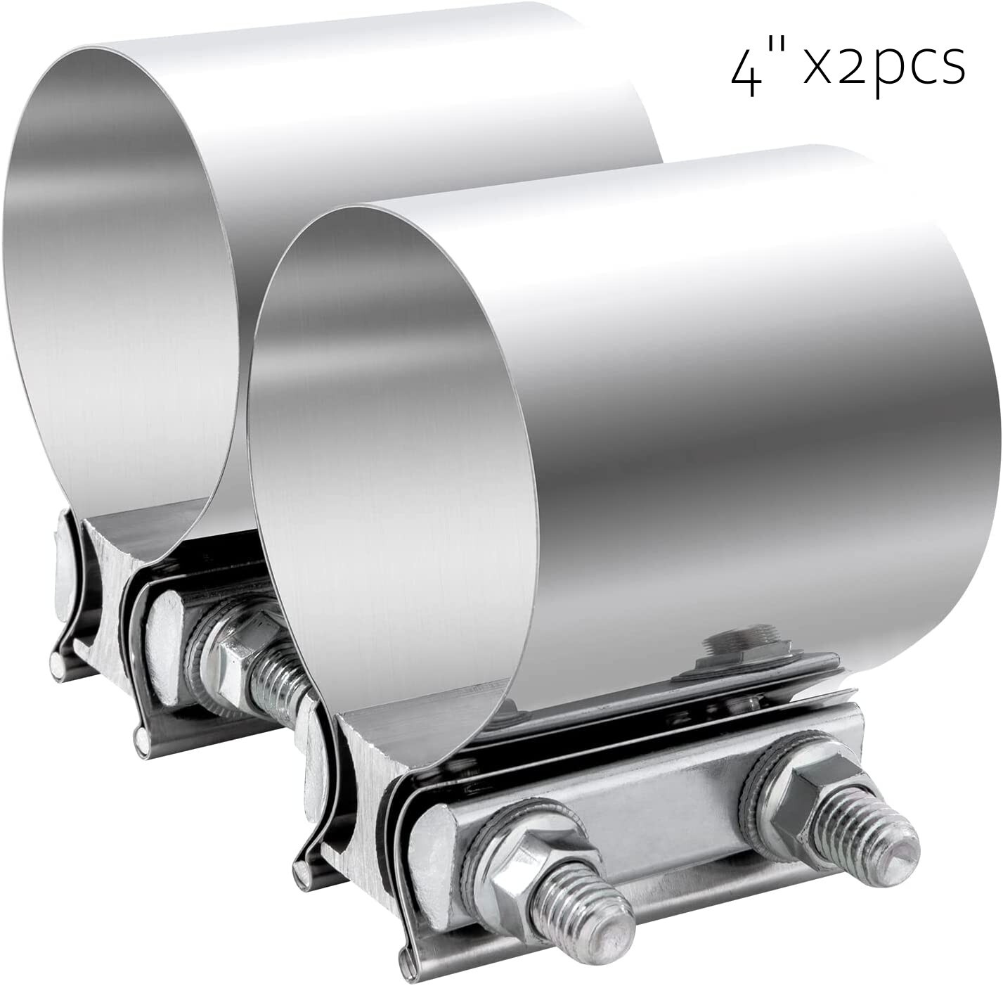 2PC Exhaust Clamp 4 Inch Butt Joint Exhaust Pipe Stainless Muffler Band ...