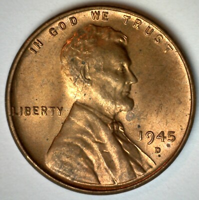 1945 D Lincoln Wheat Penny One Cent Copper Coin UNC Wheatie Type ...