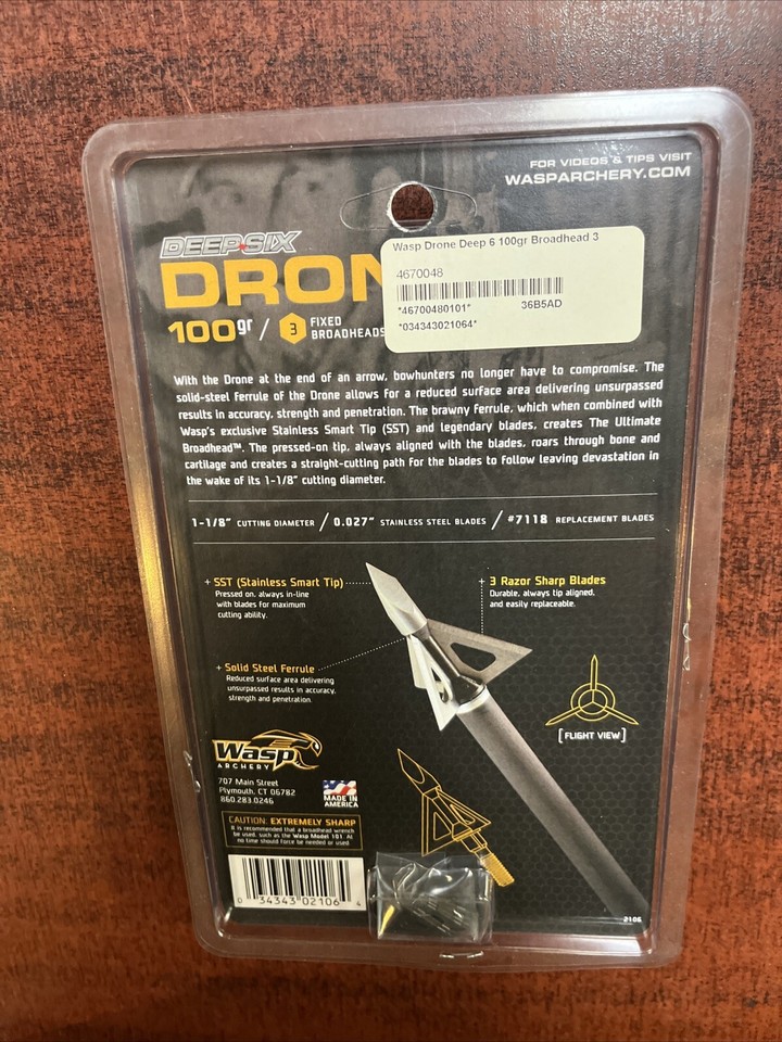 Wasp Archery Drone Broadheads 100 Grain 3 Blade 3 Pack Broadheads ...