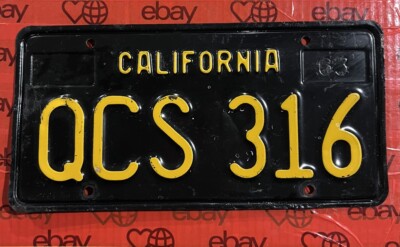 LICENSE PLATE California 1963 black QCS316 | eBay