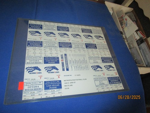 1994 Baltimore Colts CFL Stallions Football Uncut Ticket Sheet | eBay