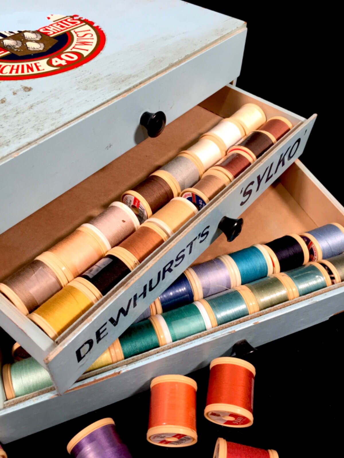 Antique Wooden Shop Display Sewing Cabinet for Dewhurst Sylko Spool ...