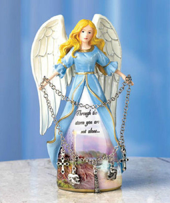 Enchanted Angel Figurine Holds Chain W/ 5 Symbolic Charms | eBay