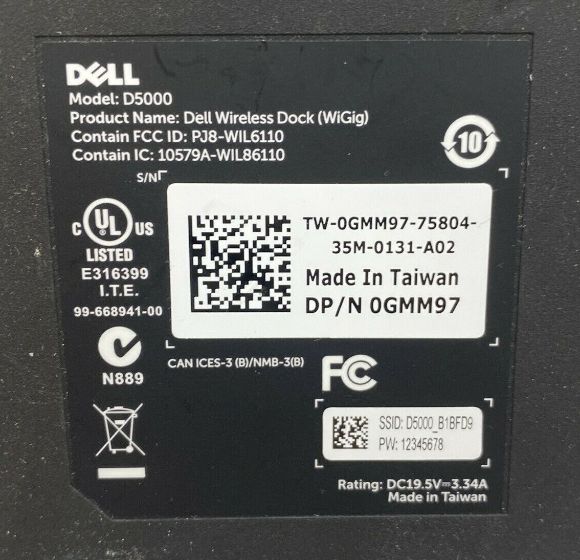 Genuine+Dell+Wireless+Docking+Station+D5000+Latitude+6430+Gmm97 for ...