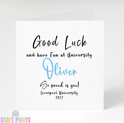 Personalised Boys First Day At University University Card Good Luck ...