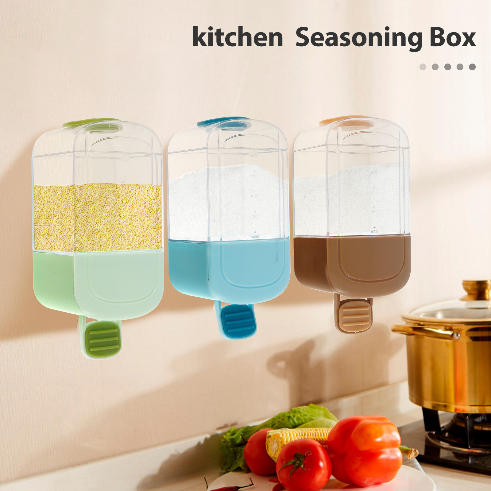 3X Wall Mounted Spice Container Solid/Liquid Spice Dispenser Box 600MLす ...