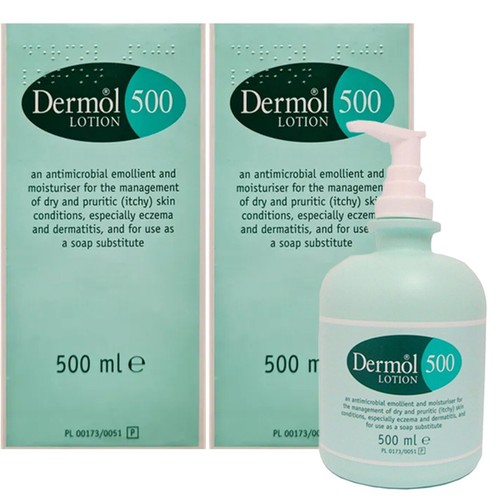 Dermol 500 Lotion - Moisturiser, Soap Substitute, Emollient - 500ml x 2 ...