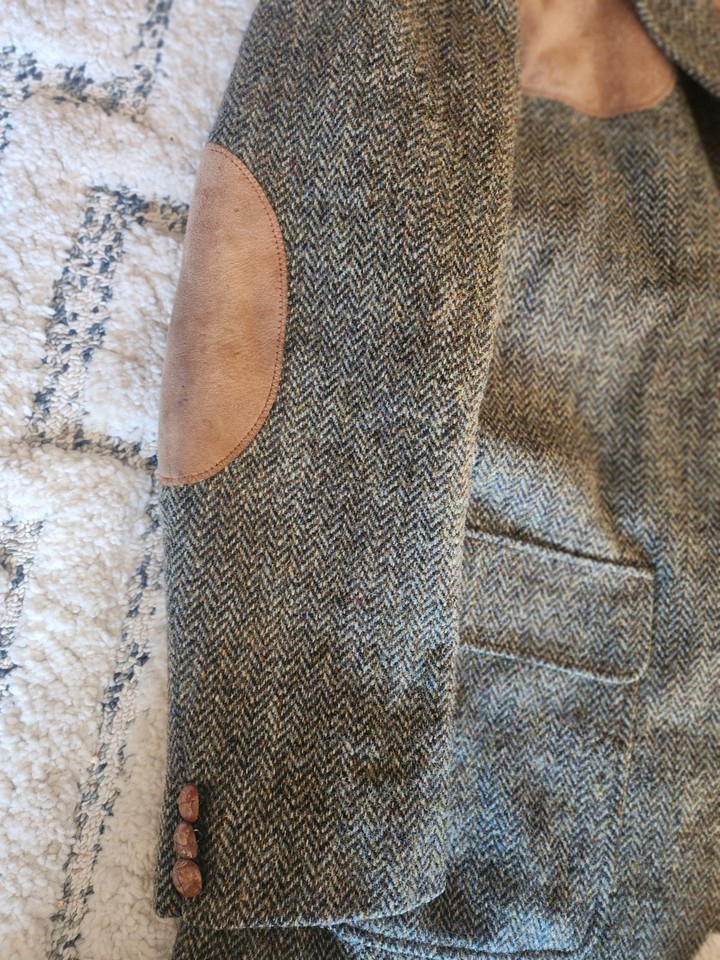 Vtg Orvis Harris Tweed Shooting Hunting Jacket Mens 40 Suede Patch Wool ...
