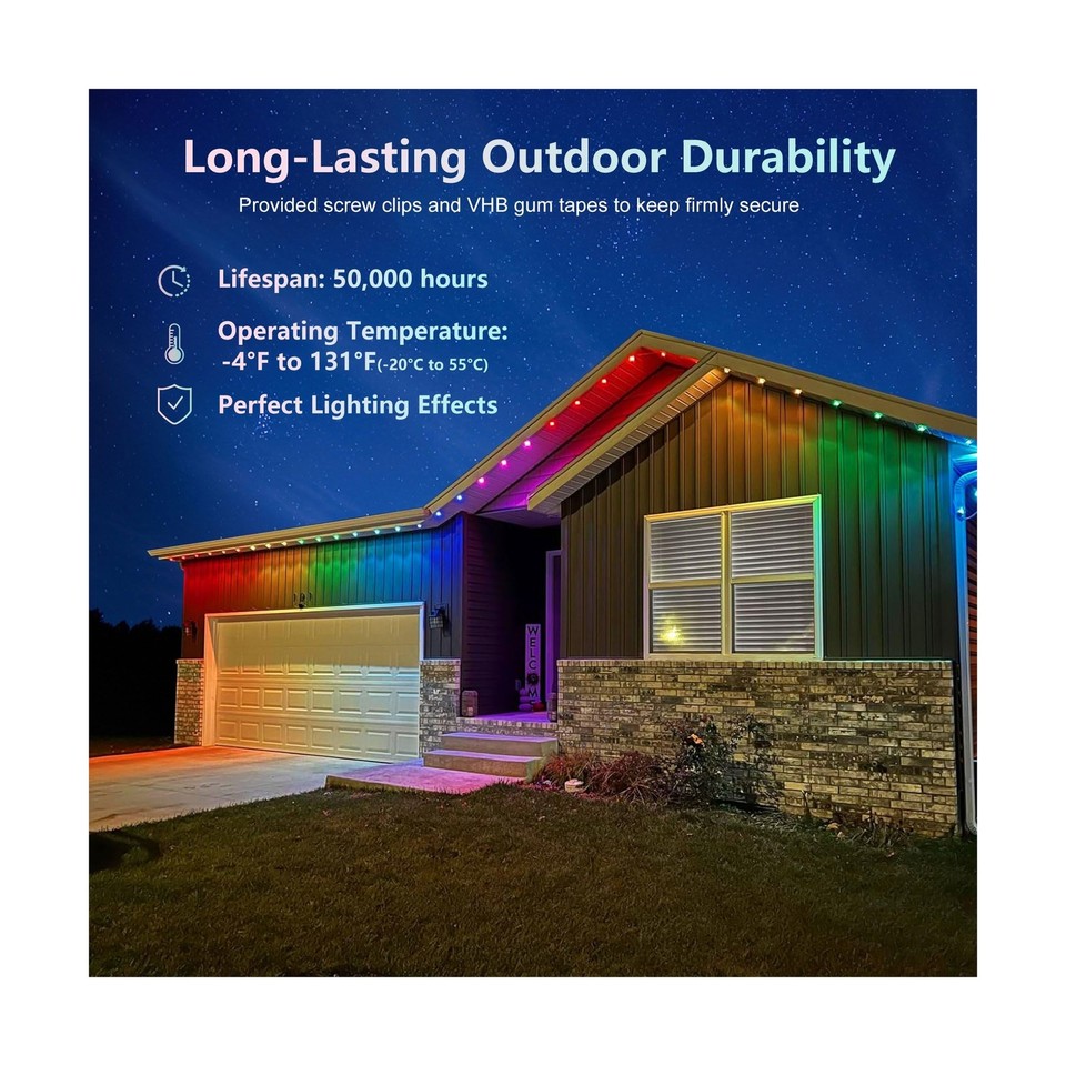 Permanent Outdoor Lights for House Roof, 100ft RGB Smart Eaves Lights ...