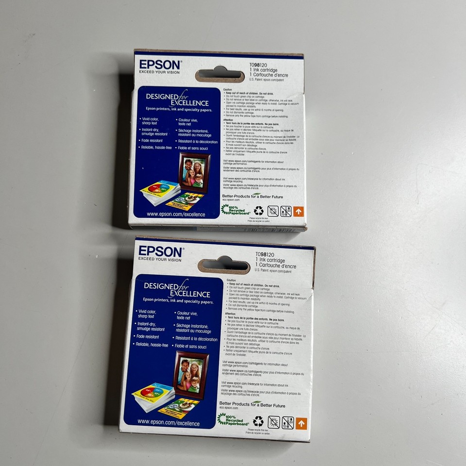 New Lot of 2 Epson 98 Black Ink Cartridges T098120 OEM Genuine Sealed ...