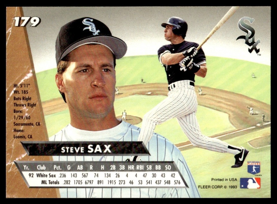 1993 Ultra #179 Steve Sax Chicago White Sox | eBay