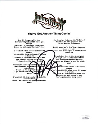 Rob Halford Judas Priest You've Got Another Thing Comin' Signed Lyric ...