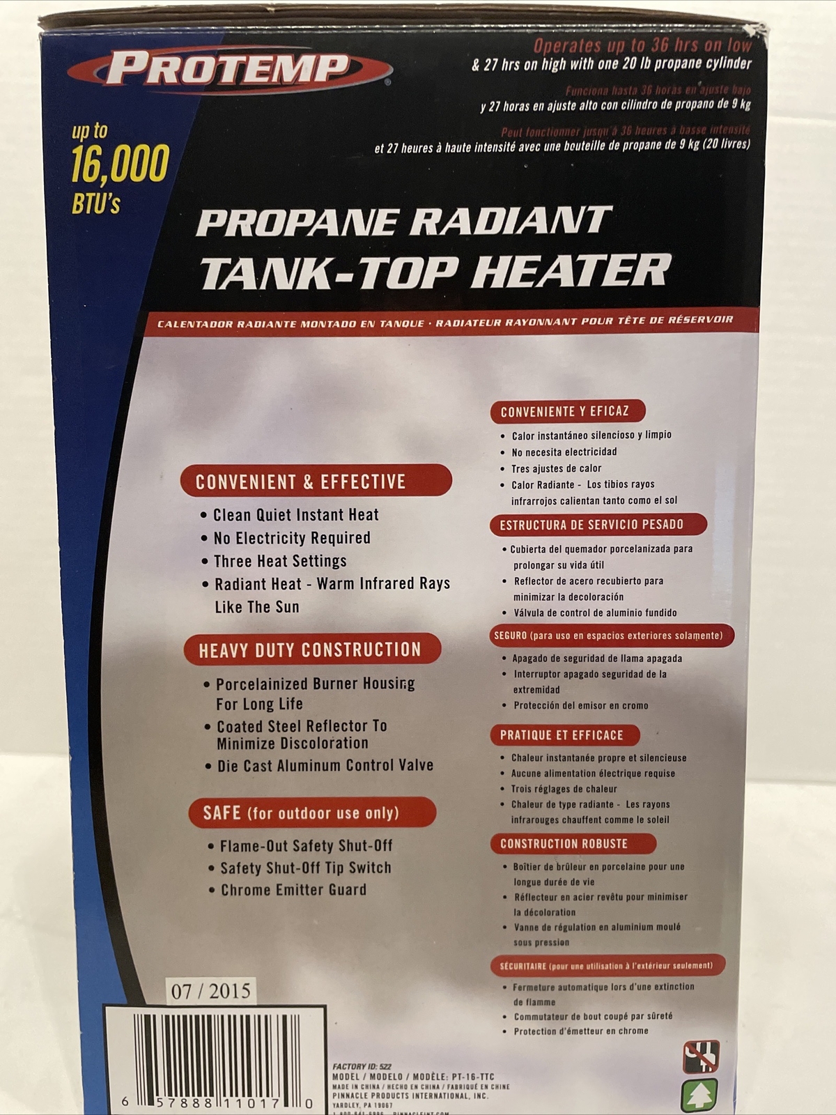 Protemp PT-16-TTC Outdoor Propane Tank Top Heater w/ Safety Tilt Switch ...