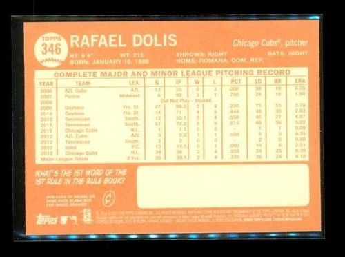 2013 TOPPS HERITAGE Baseball Trading Card #346 RAFAEL DOLIS Chicago Cubs | eBay
