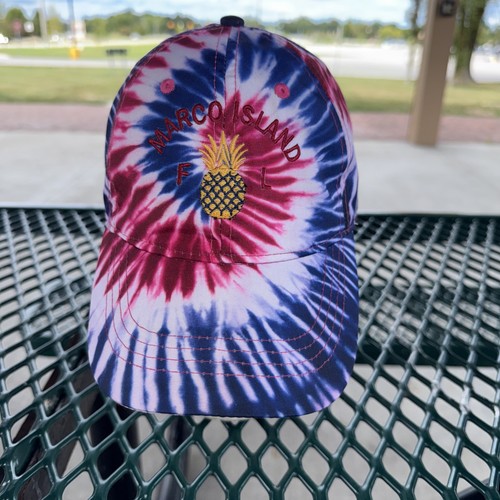 Marco Island w Pineapple FL Tye Dyed white Cotton Hat Cap Hook Loop | eBay