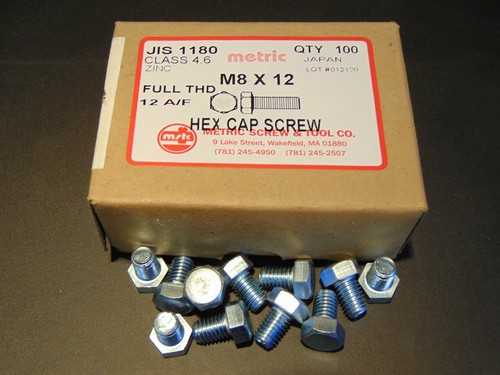 M8 X 12 JIS 1180 HEX CAP SCREW BOLT, BOX OF 100pcs, 12mm WRENCH SIZE ...