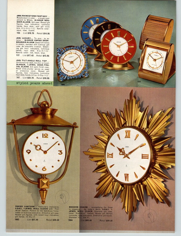 1957 PAPER AD 4 PG Semca Travel Alarm Clocks COLOR Wall Sunburst Two ...