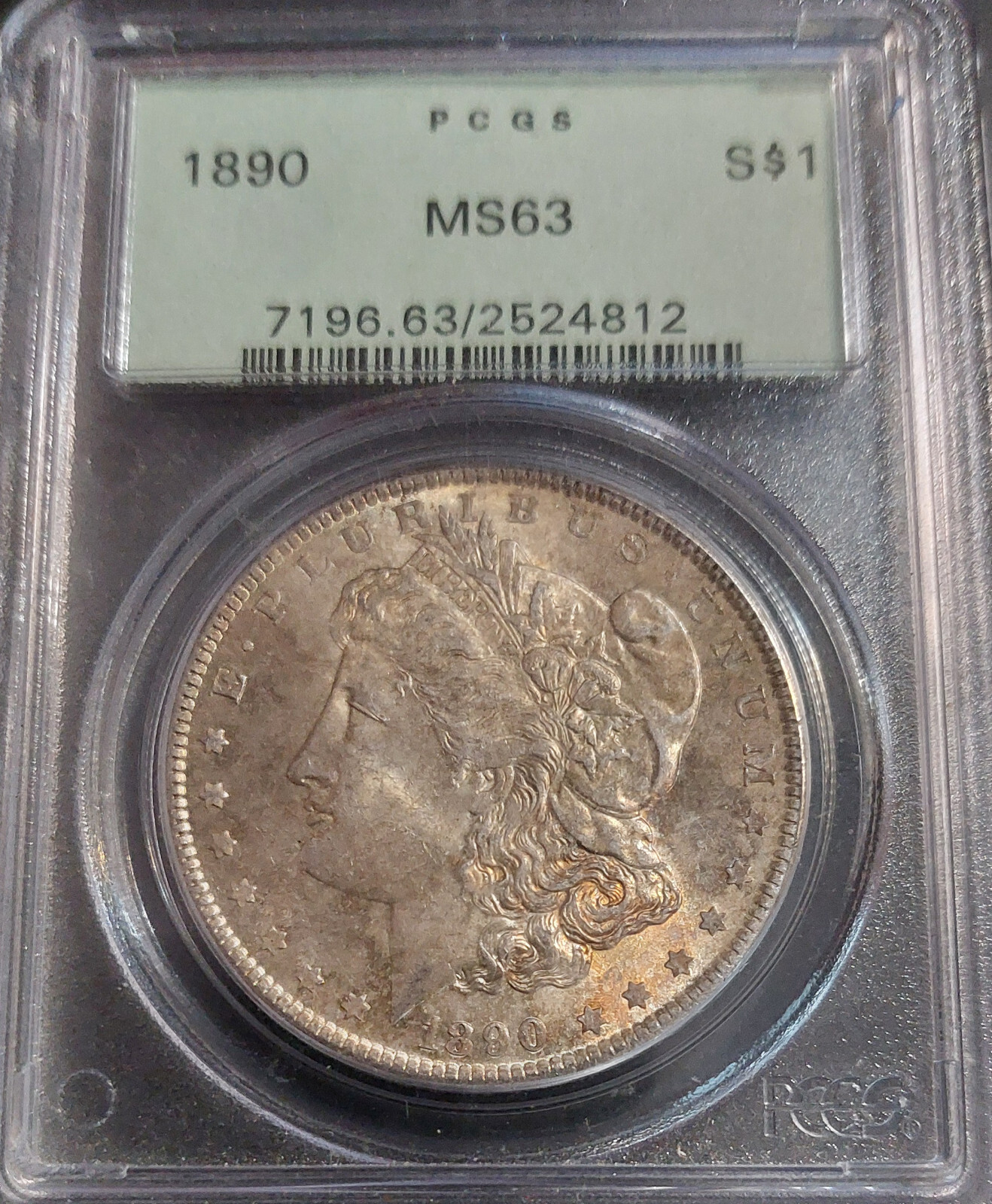 1890 MORGAN Silver Dollar $1 CRUSTY TONED Coin Graded PCGS MS63 OLD ...